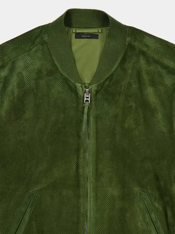 TOM FORD Chive Perforated Cashmere Suede Bomber - Green