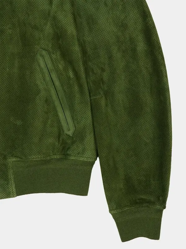 TOM FORD Chive Perforated Cashmere Suede Bomber - Green