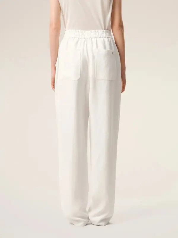 AMI Paris Blended Linen Trousers With Elasticated Waist - Cream