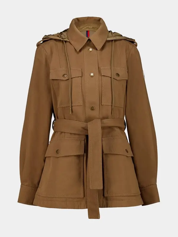 Moncler Hooded Gabardine Field Jacket - Brown