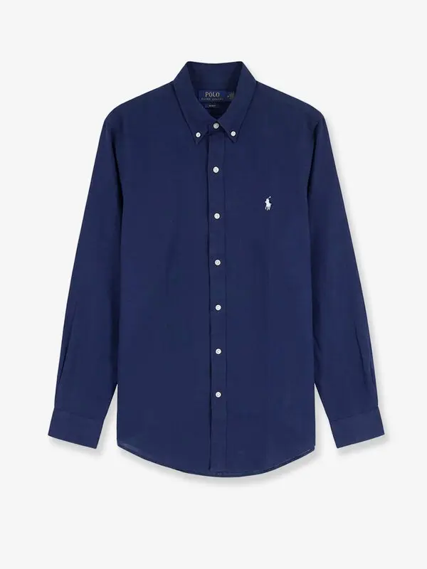 Polo Ralph Lauren Linen Shirt With Embroidered Logo On The Front - Blue