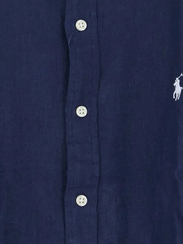 Polo Ralph Lauren Linen Shirt With Embroidered Logo On The Front - Blue