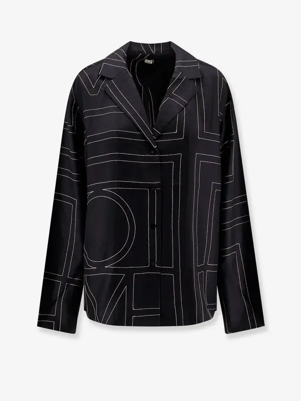 TOTEME Silk Shirt With Logo Embroidery - Black