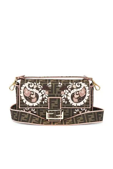 Fendi Zucca Embroidered Baguette Shoulder Bag