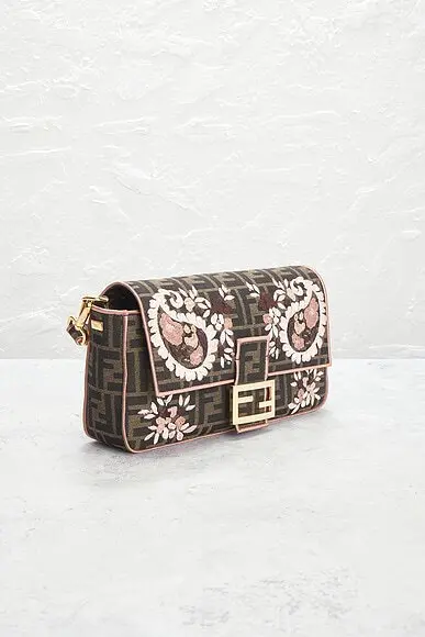 Fendi Zucca Embroidered Baguette Shoulder Bag