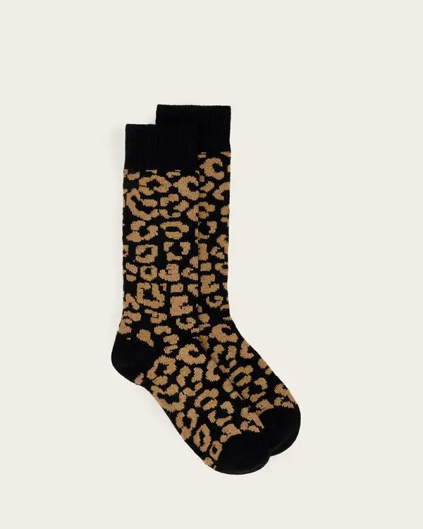 ALLSAINTS Leopard Print Socks - Black/teddy Brown