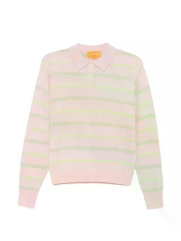 Guest In Residence Collegiate Striped Collared Polo Shirt - Pink