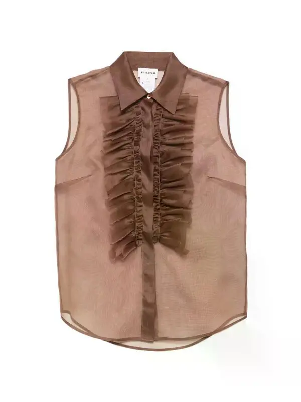 P.a.r.o.s.h Shake Ruffled Sleeveless Blouse - Brown