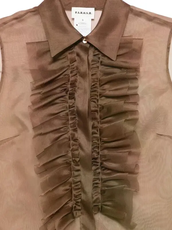 P.a.r.o.s.h Shake Ruffled Sleeveless Blouse - Brown