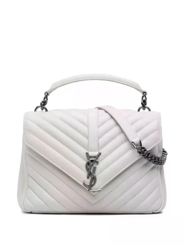 Saint Laurent 2017 Medium Chevron Sheepskin Monogram College Satchel - White