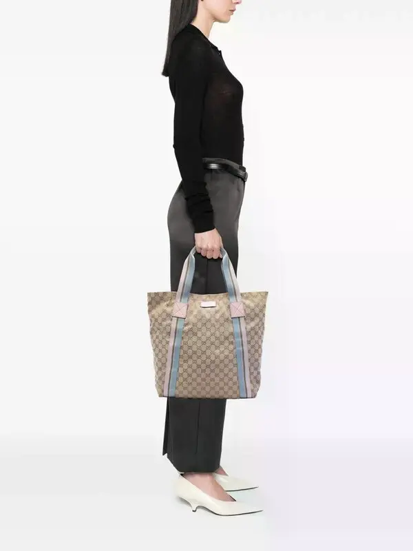 Gucci Gg Canvas Web Tote Bag - Brown