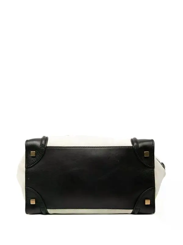 Celine 2011 Mini Bicolor Canvas And Leather Luggage Tote Handbag - Brown