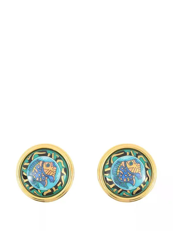 Hermès 1980-1990 Enamel Fish Clip On Earrings - Gold