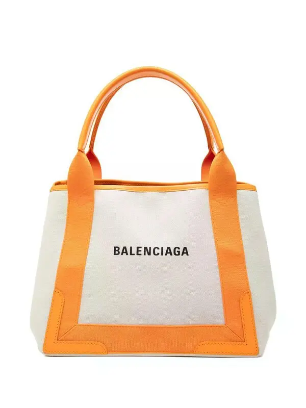 Balenciaga 2010-2025 Canvas Navy Cabas S Tote Satchel - Brown