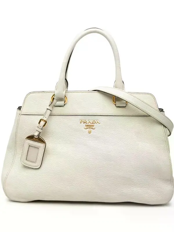 Prada 2013-2025 Vitello Daino Open Convertible Tote Satchel - White