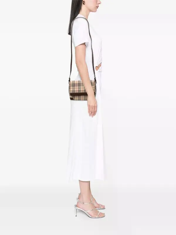 Burberry House Check Canvas Flap Crossbody Bag - Brown