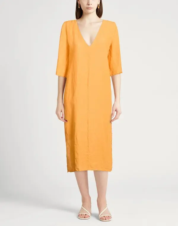 120% Lino Linen Midi Kaftan Dress - Mandarin