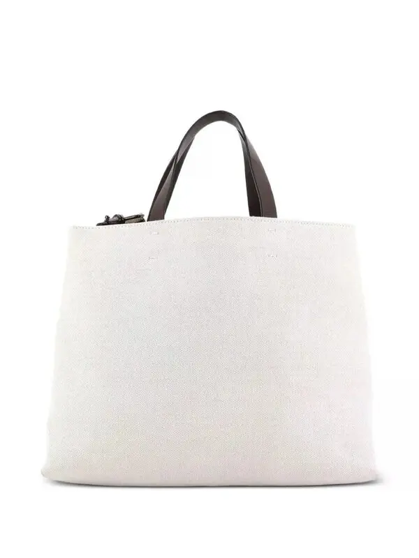 Valentino Garavani Vlogo Signature Leather And Canvas Large Tote - Neutrals