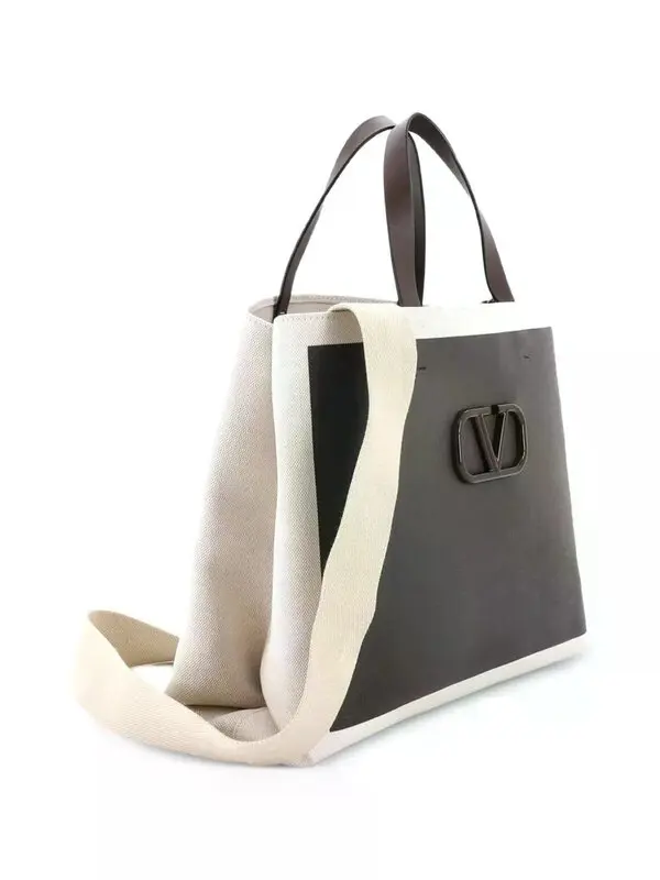 Valentino Garavani Vlogo Signature Leather And Canvas Large Tote - Neutrals