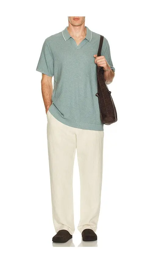 Marine Layer Greyson Sweater Polo In Blue - Topaz