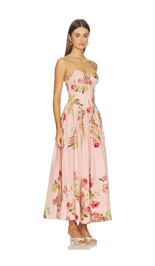 Hemant & Nandita Floral Print Corset Midi Dress
