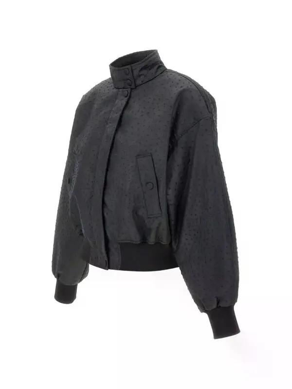 Elisabetta Franchi Embossed Ostrich-effect High-neck Jacket - Black