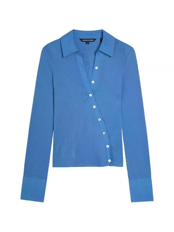 Veronica Beard Button Ribbed Top - Blue