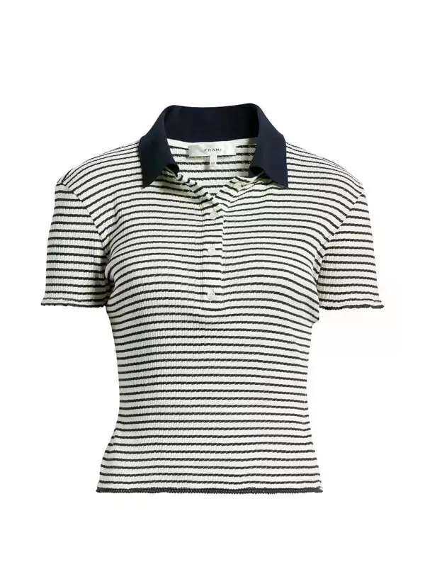 FRAME Striped Knit Polo Top - White