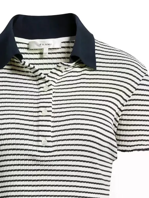 FRAME Striped Knit Polo Top - White