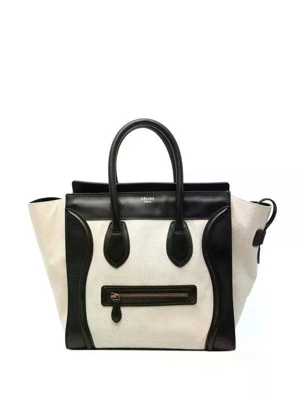 Celine 2011 Mini Bicolor Canvas And Leather Luggage Tote Handbag - Brown