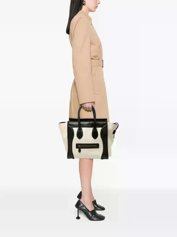Celine 2011 Mini Bicolor Canvas And Leather Luggage Tote Handbag - Brown