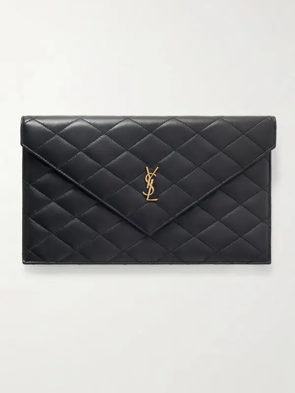Saint Laurent Paris Matelassé Leather Pouch - Black
