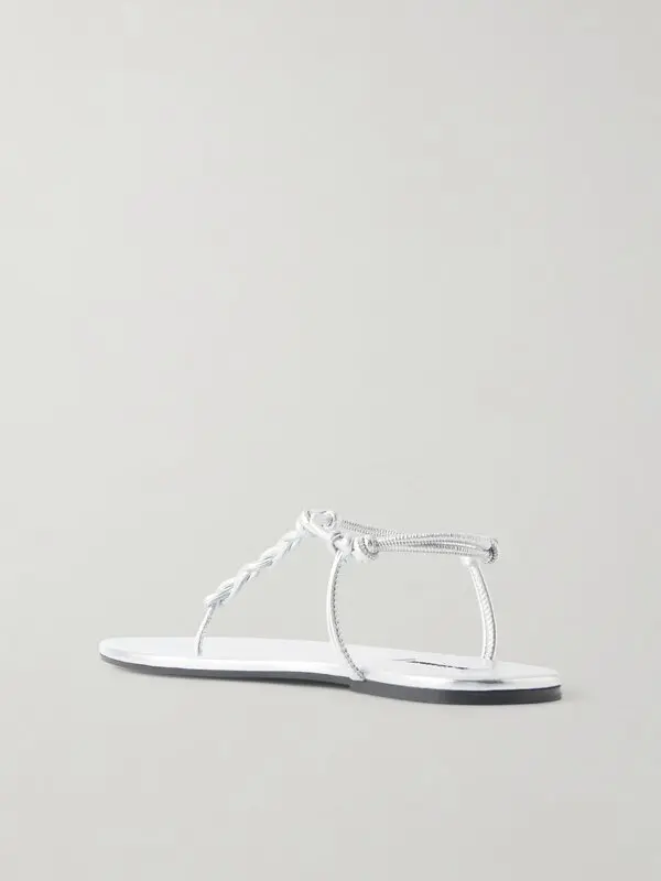 JIL SANDER Braided Metallic Leather Sandals - Gray