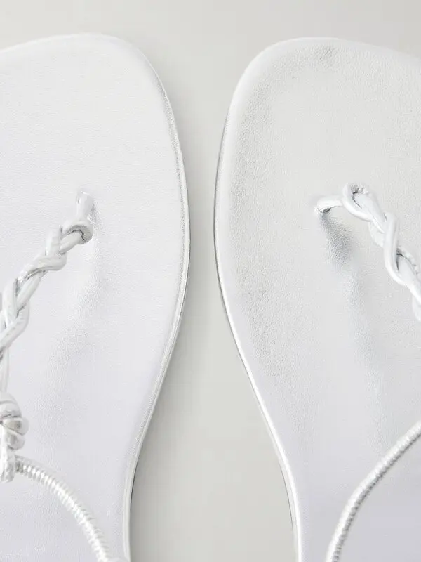 JIL SANDER Braided Metallic Leather Sandals - Gray