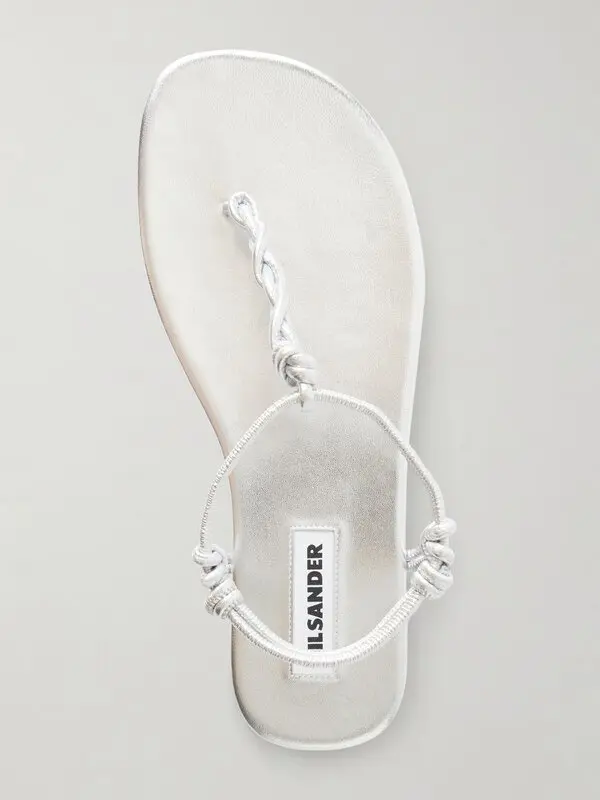 JIL SANDER Braided Metallic Leather Sandals - Gray