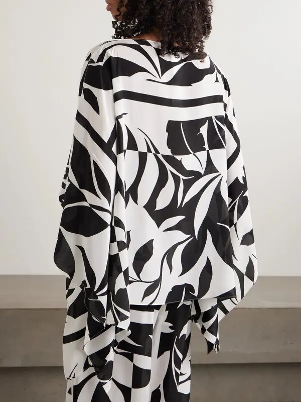 Max Mara Draped Floral Print Silk Crepe De Chine Blouse - Black