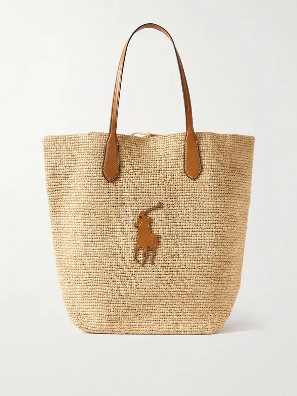 Polo Ralph Lauren Appliquéd Leather-trimmed Raffia Tote - Neutrals