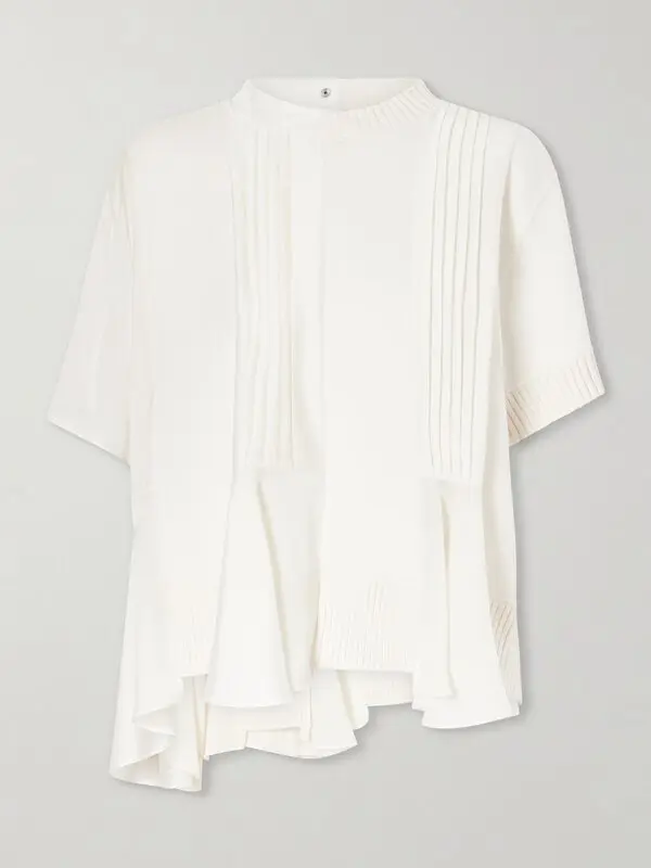 Sacai Paneled Pleated Ruffled Top