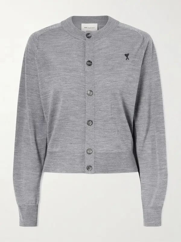 AMI Paris Embroidered Wool Cardigan