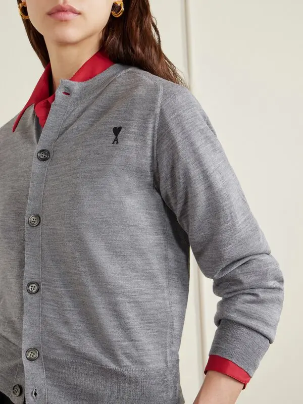 AMI Paris Embroidered Wool Cardigan