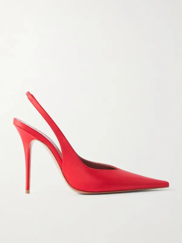 Amina Muaddi Anok Satin Slingback Pumps - Red