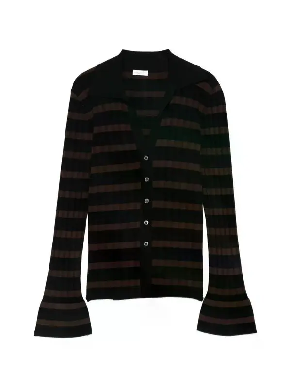 ROBERTO COLLINA Striped V-neck Ribbed Shirt