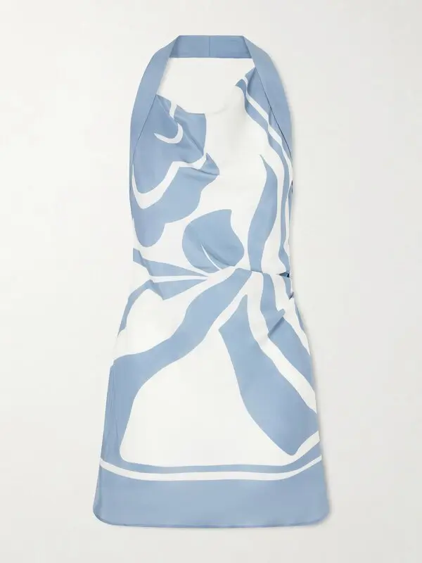 SIR. Lilou Printed Silk-satin Halterneck Mini Dress - Blue