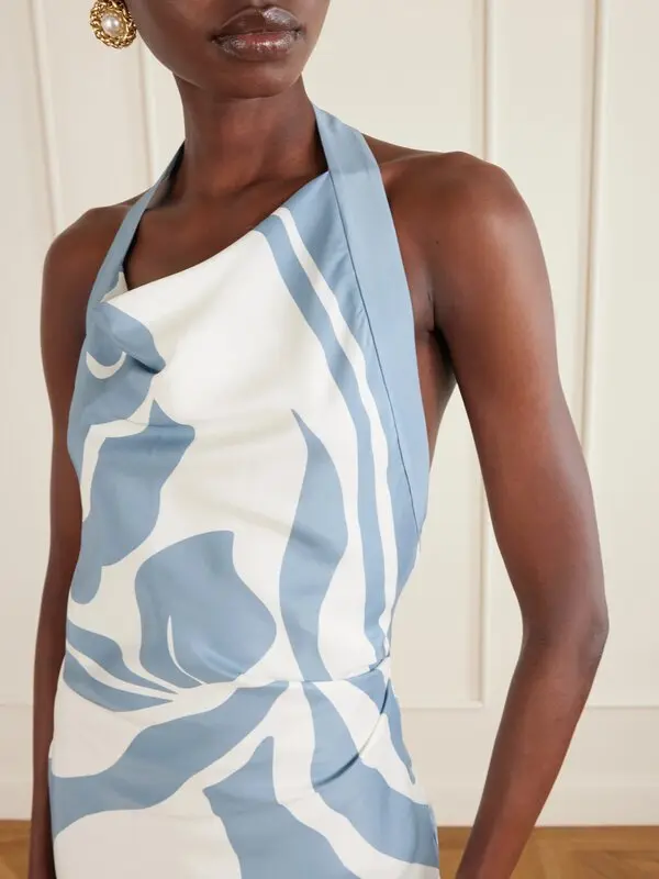 SIR. Lilou Printed Silk-satin Halterneck Mini Dress - Blue