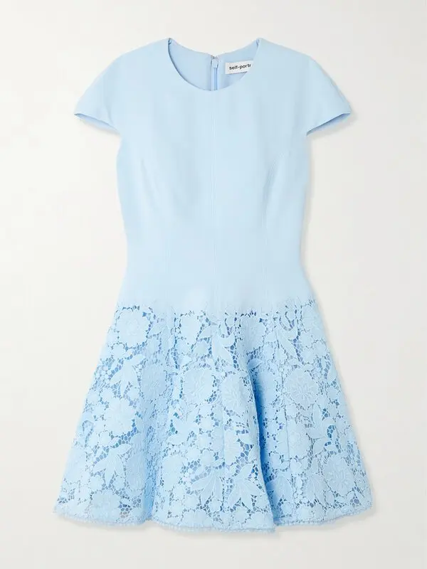 SELF-PORTRAIT Crepe And Guipure Lace Mini Dress