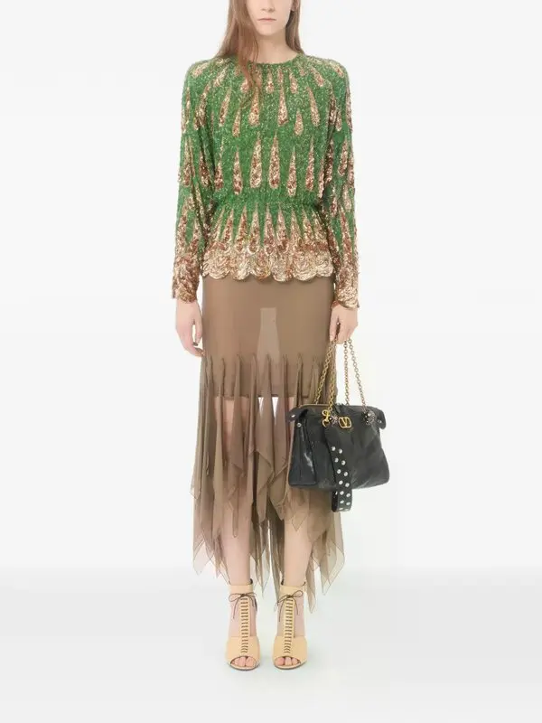 Valentino Garavani Asymmetrical Chiffon Midi Skirt - Green