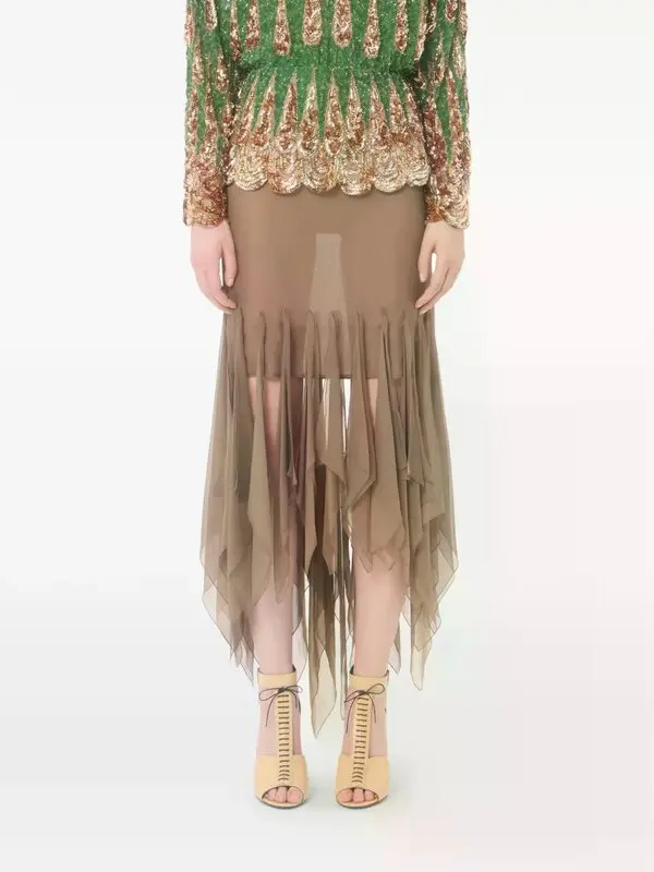 Valentino Garavani Asymmetrical Chiffon Midi Skirt - Green