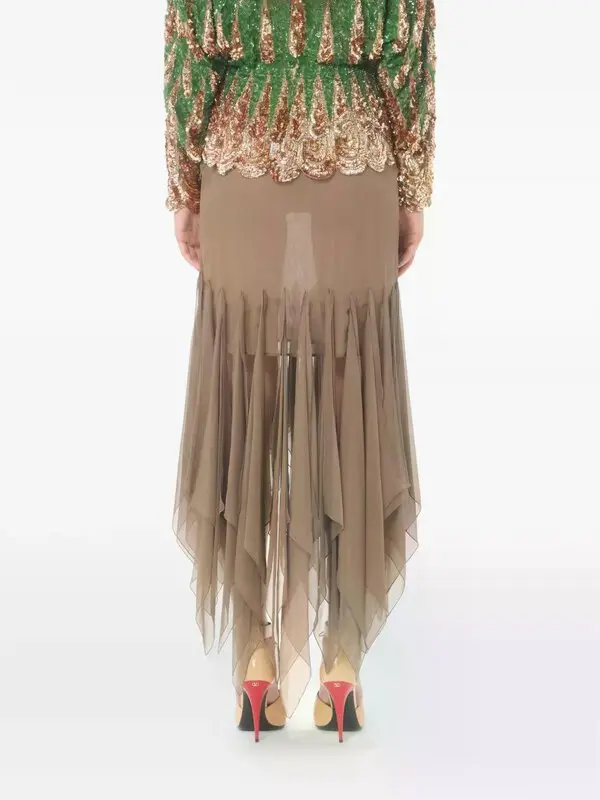 Valentino Garavani Asymmetrical Chiffon Midi Skirt - Green