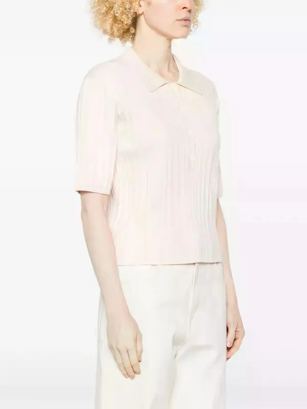 Closed Ribbed Knit Polo Top - Pink
