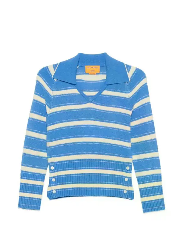 Guest In Residence Port Striped Button Sweater - Blue